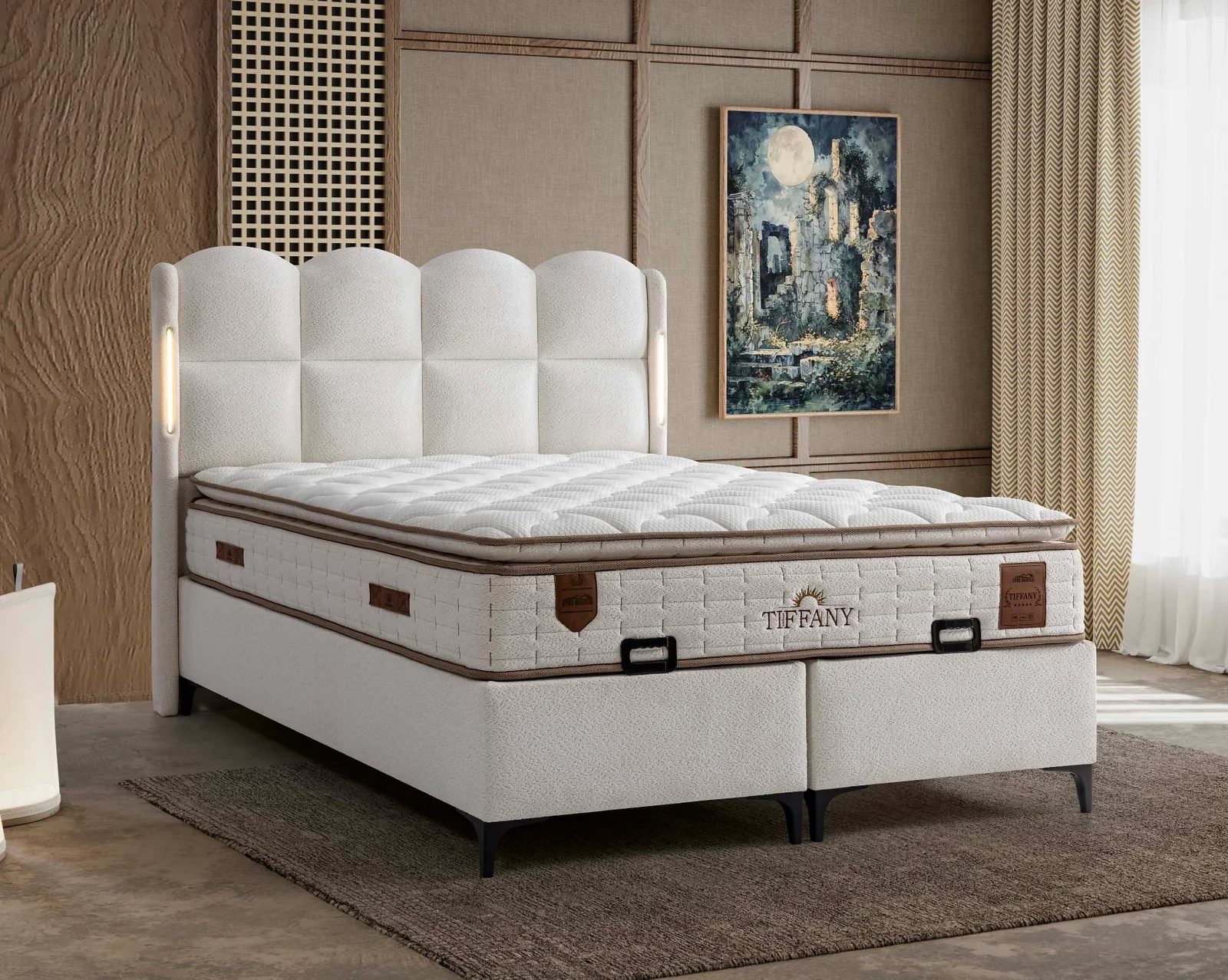 Pat Tiffany 160x200 tapitat cu lada de depozitare - Salonis